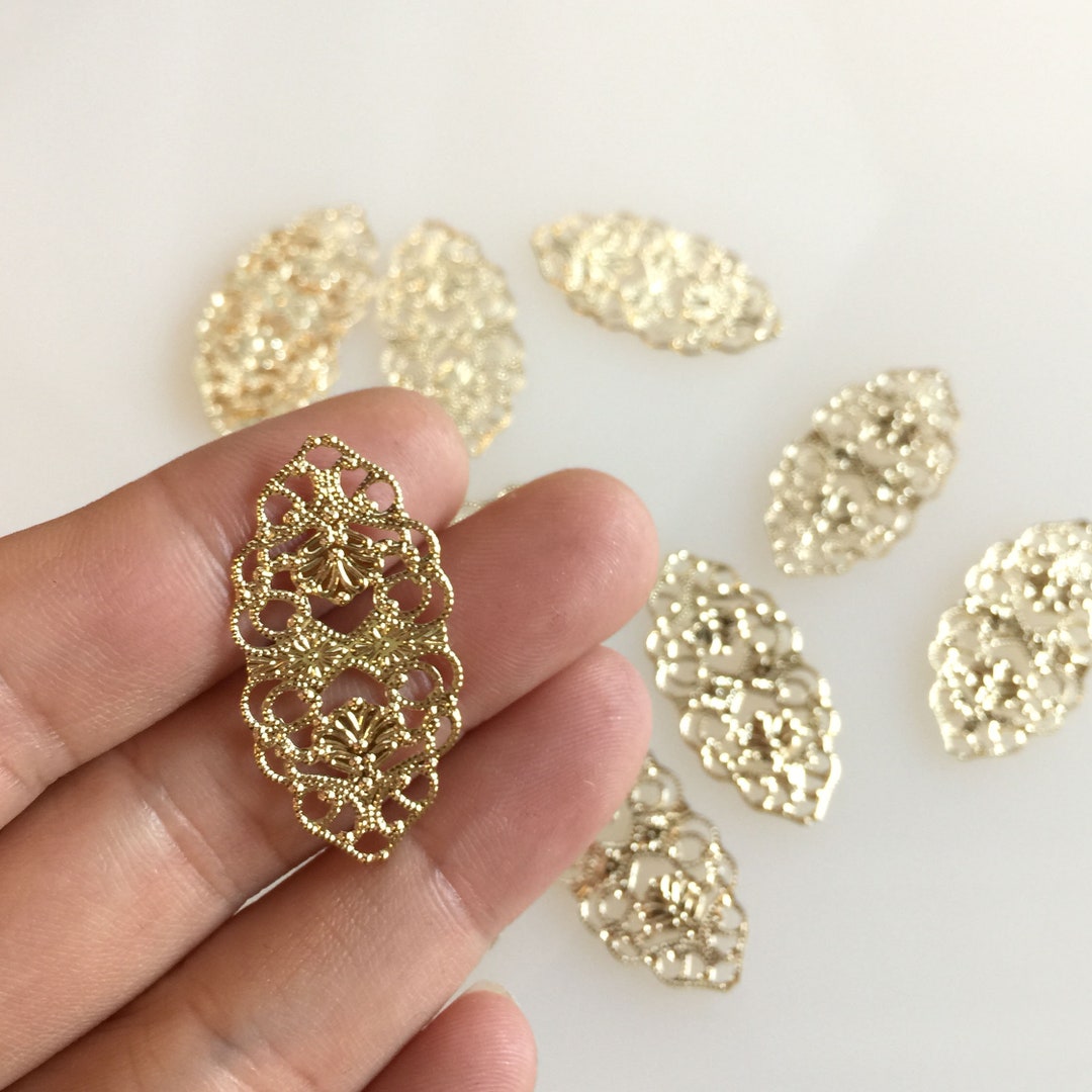 Marquise Filigree, Filigree Charm, Filigree Connector, 14K Gold Plated ...