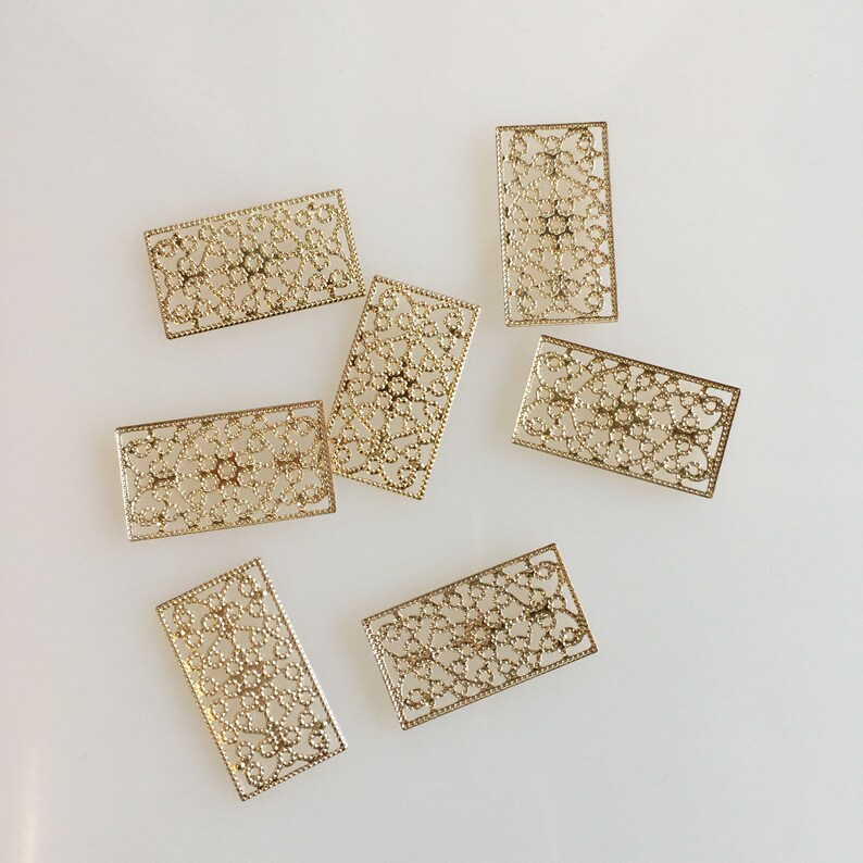 Rectangle Filigree Charm Filigree Pendant 14K Gold Plated | Etsy