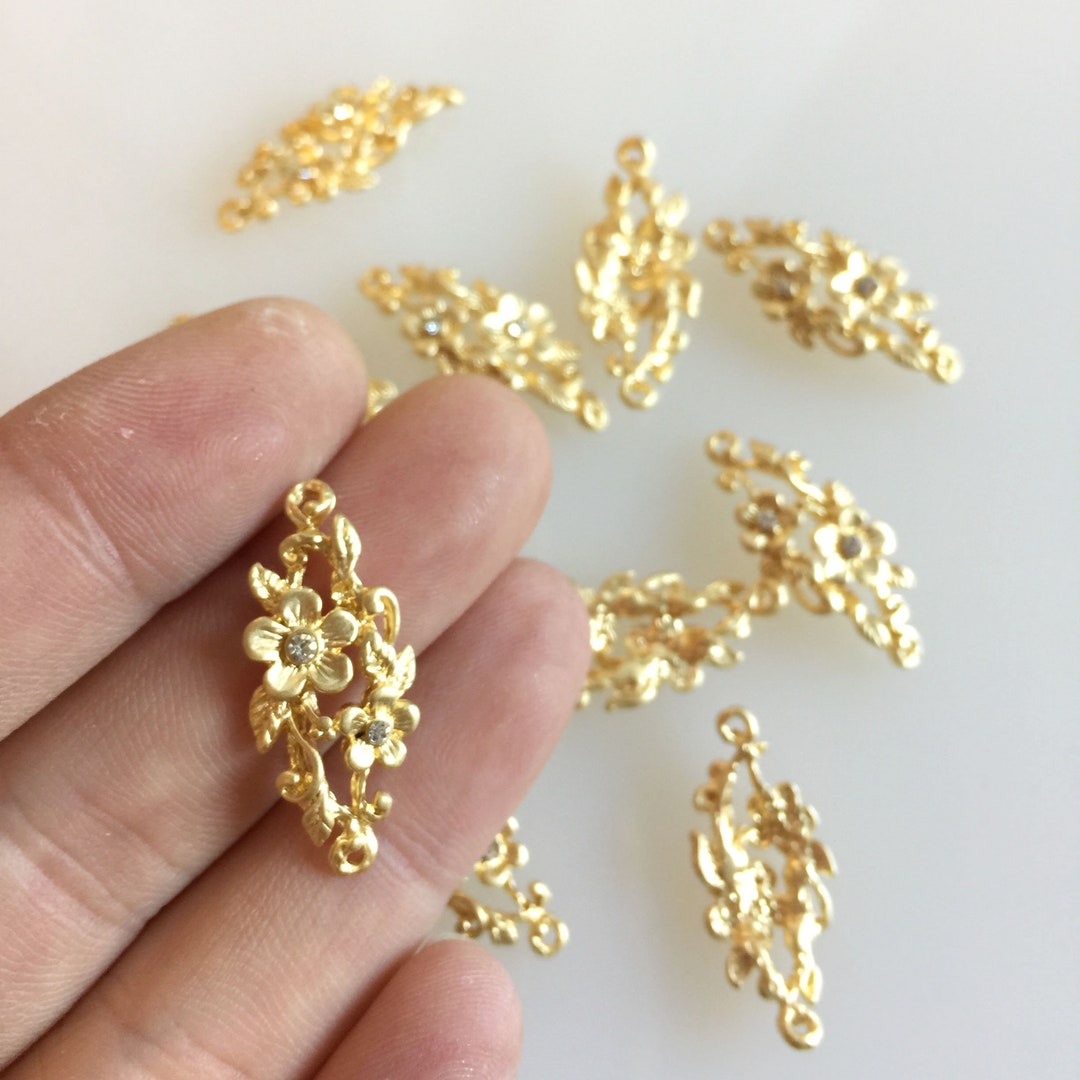 Curved Crystal Flower Vines Connectors, 11mmx26mm, Semi-matte Gold ...