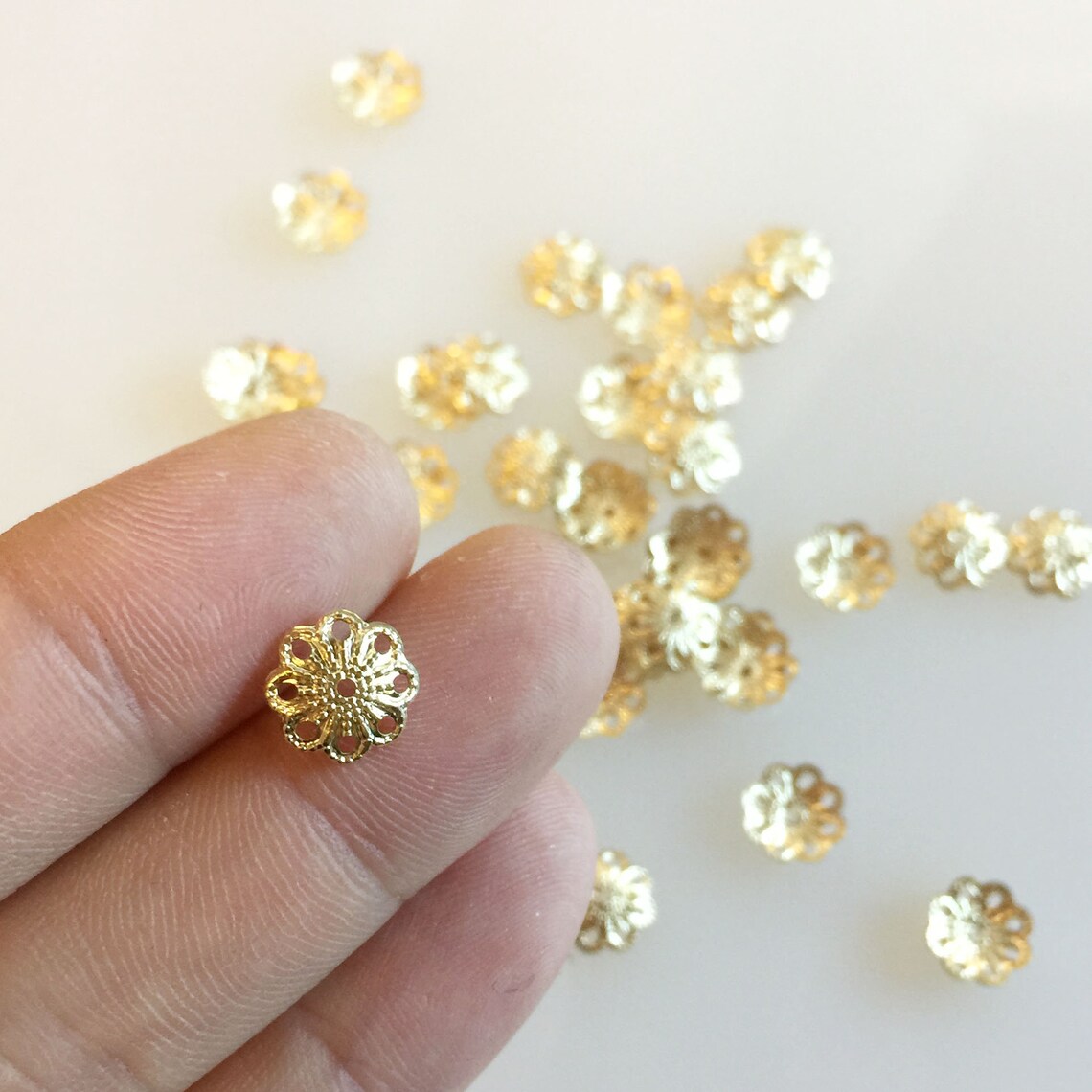Floral Filigree Cap Bead, Bead Cap, Semi-matte Gold Plated Steel, 10mm ...