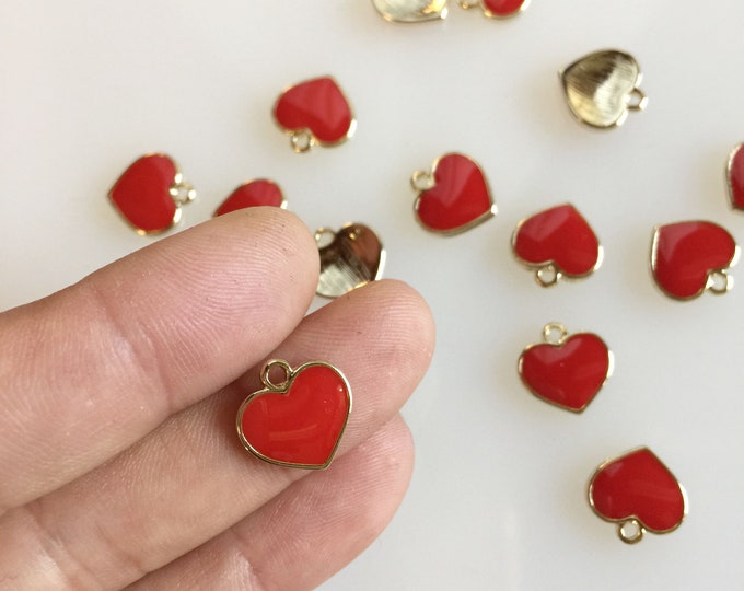 10pcs. Red Enamel Heart Charm, 12K Gold Plated Zinc Alloy, 8mmx10mm - Etsy