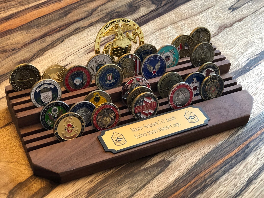 Challenge Coin Holder - 2 Tier With Engraved Plaque. Black Walnut ...