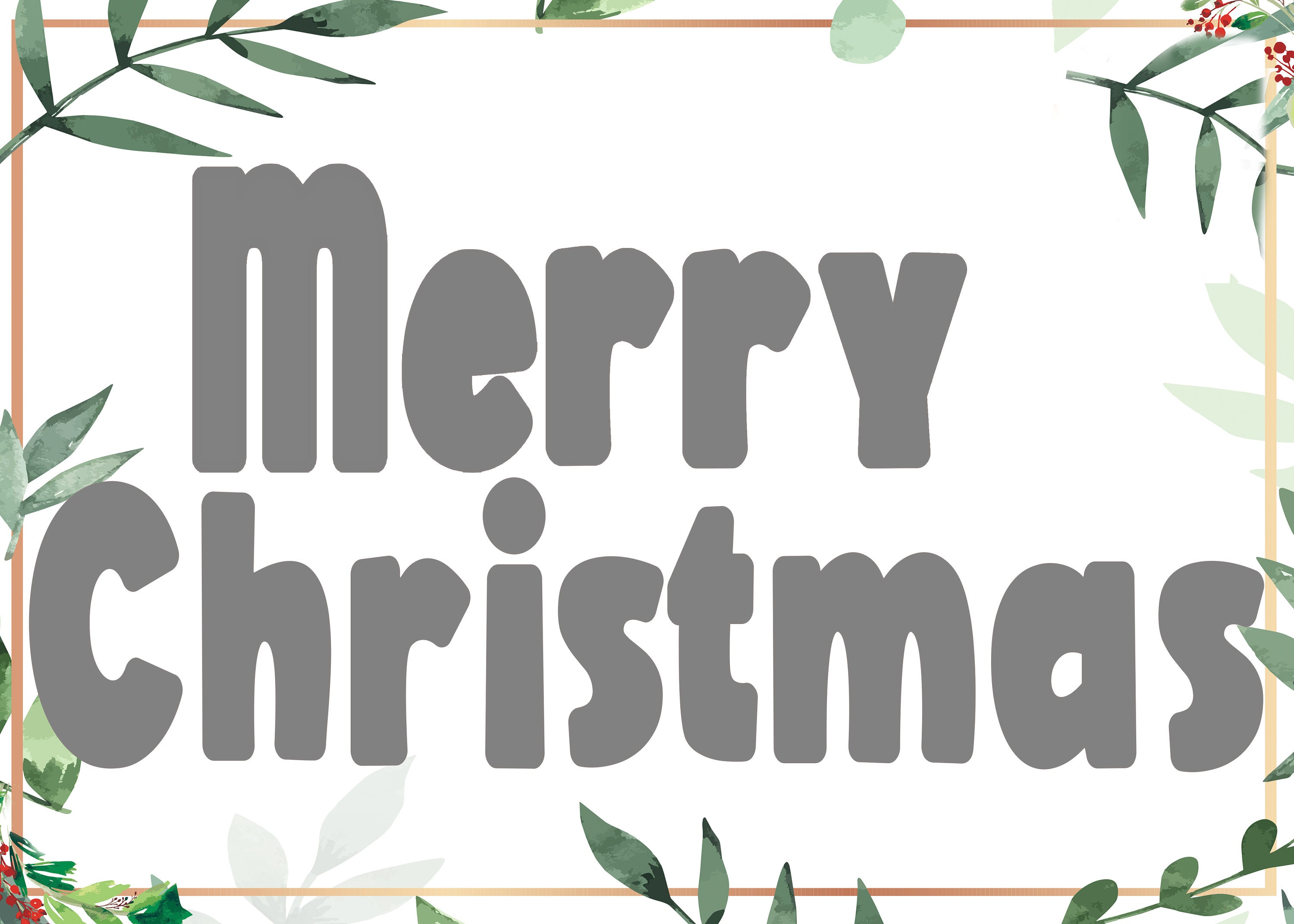 5x7 DELUXE MERRY CHRISTMAS Bubble Letters Holiday Christmas Boho