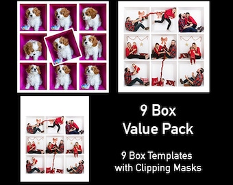 White Photo Box Grid 9 Box Template Photoshop Template - Etsy Canada