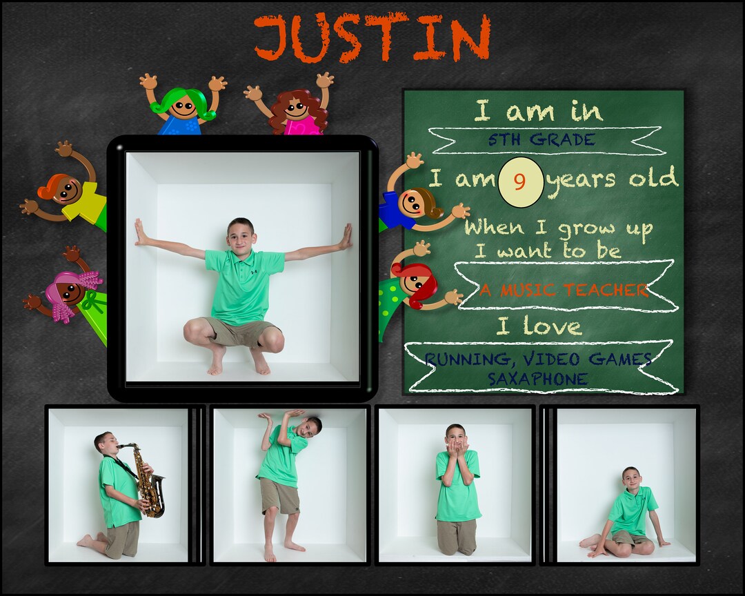 All About Me School Chalkboard Photoshop Template Collage/ in the Box ...