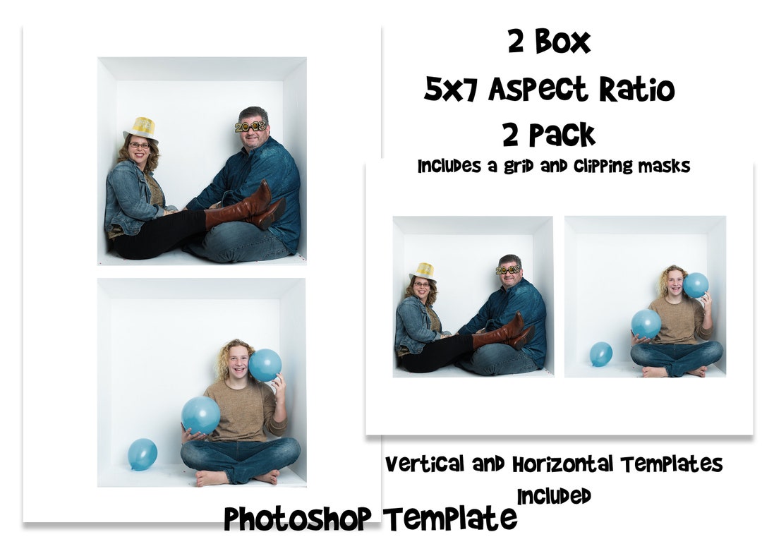 In the Box Photoshop Template 2 Box WHITE GRID With Clipping Masks ...