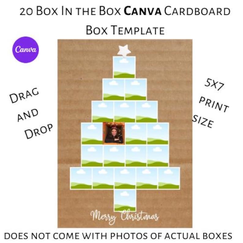 Christmas Tree Cardboard 20 Box in the Box CANVA and PHOTOSHOP Template ...