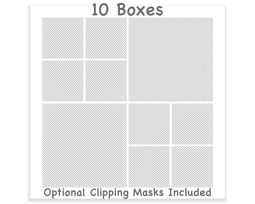In the Box Photoshop Template 10 Box Square WHITE Grid Collage Clipping ...