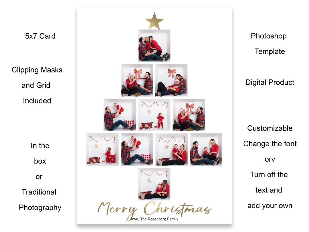 Christmas Tree 11 Box in the Box Holiday Card Photoshop Template for ...