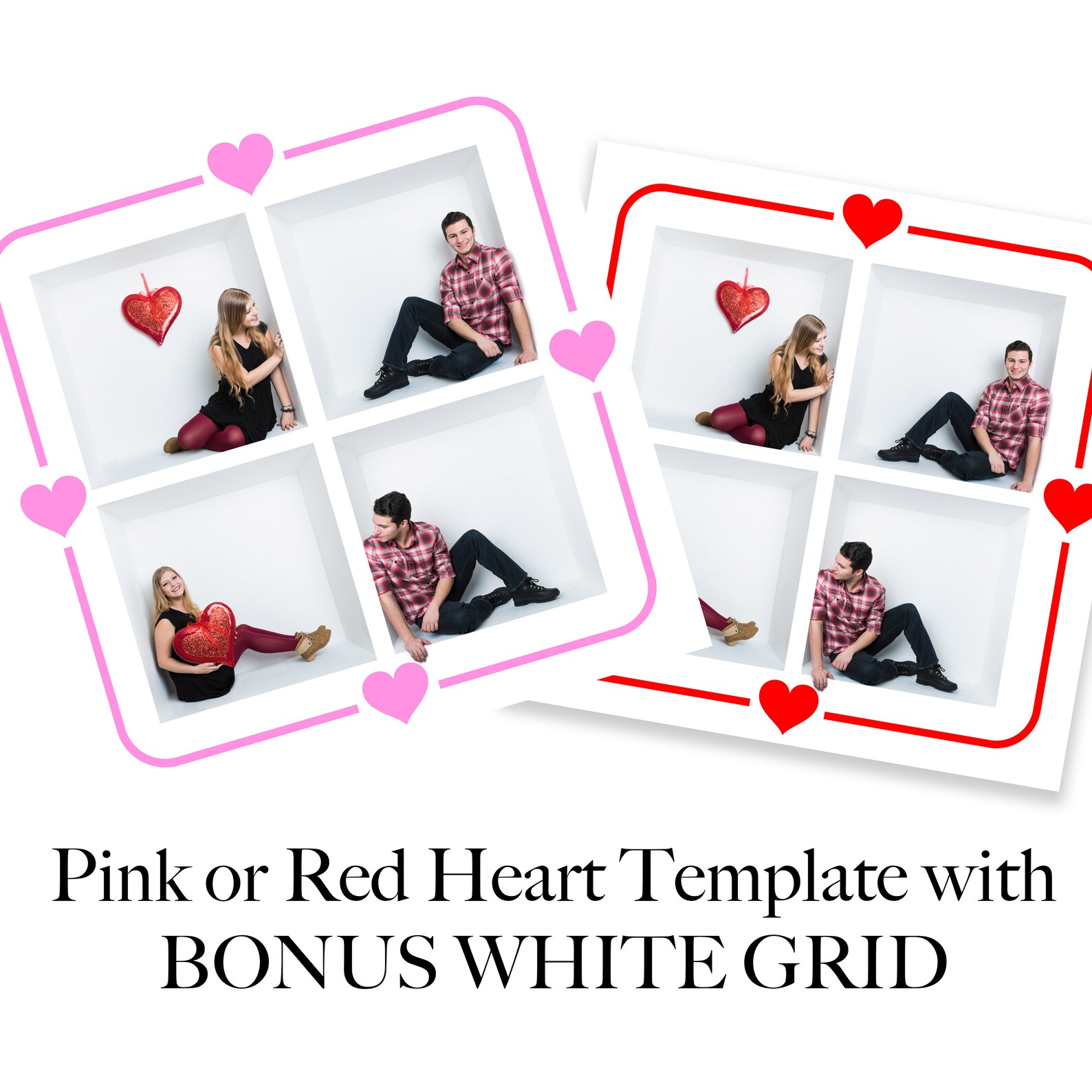 Heart Valentine's Day Red or Pink Photoshop Template | Etsy