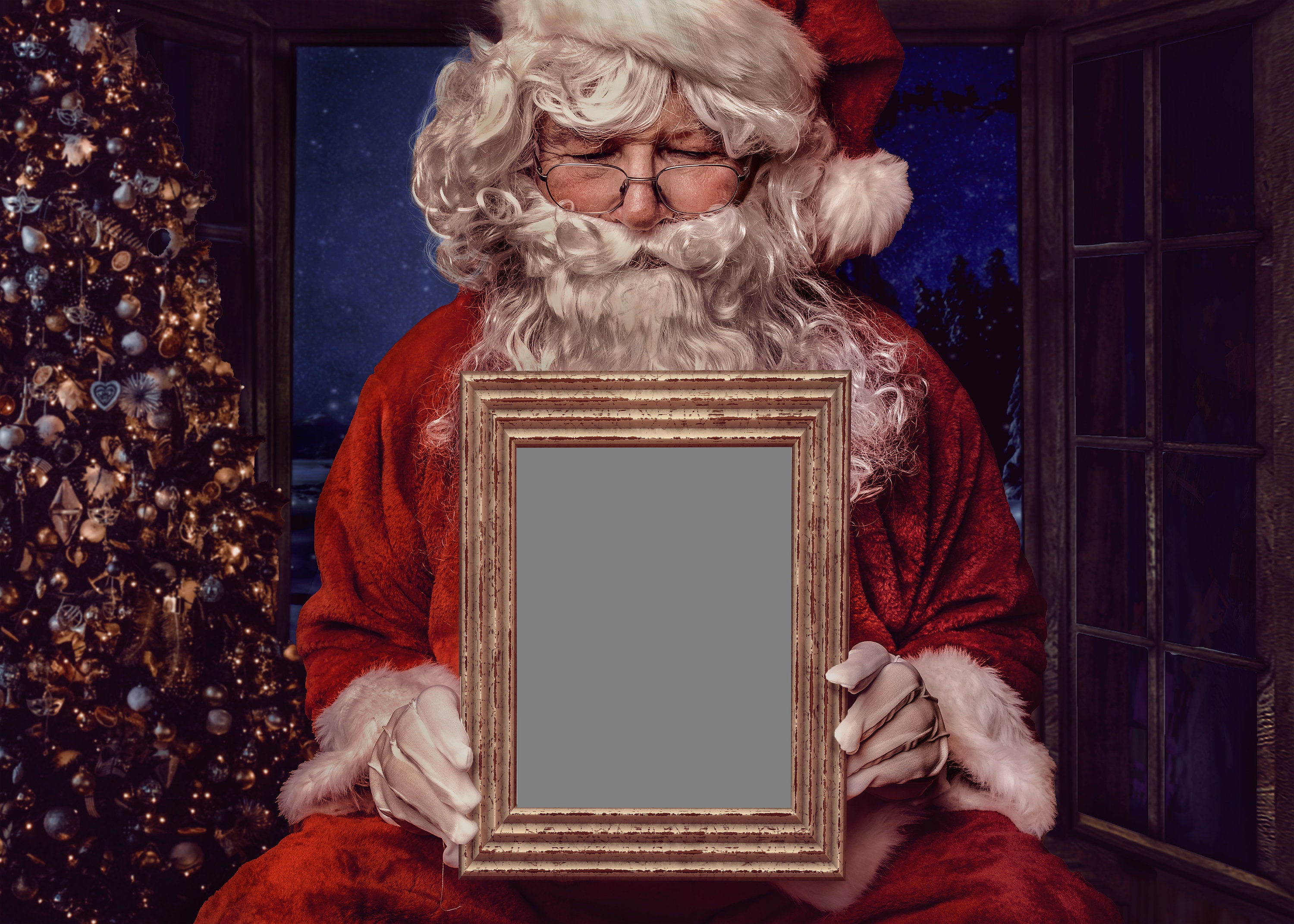 Santa Holding Frame Photoshop Holiday/ Christmas Photoshop Template ...