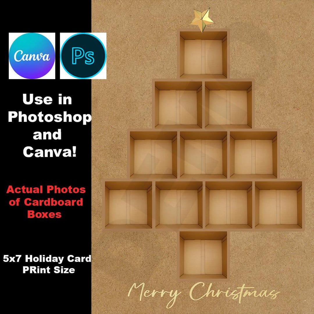 Christmas Tree Cardboard in the Box CANVA and PHOTOSHOP Template PHOTO ...