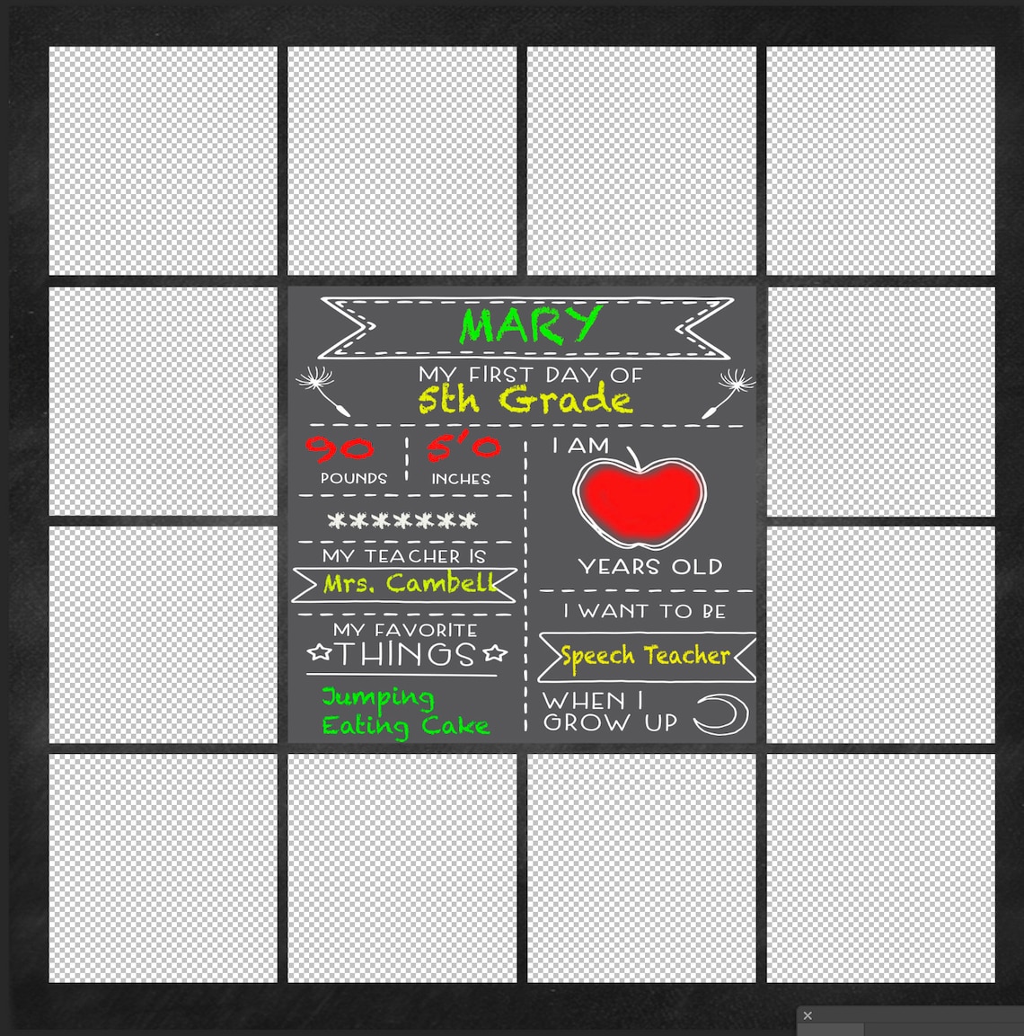 All About Me School Chalkboard Photoshop Template Collage/ in - Etsy