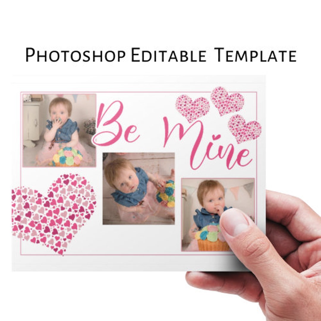 Valentine's Day Editable Photoshop Card Template for Photographers, in ...