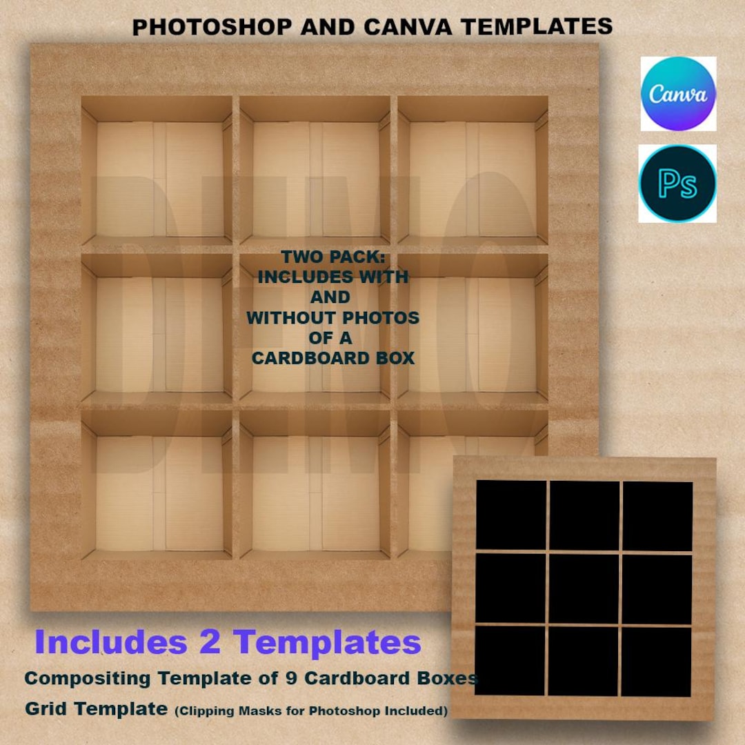 9 Box Cardboard in the Box CANVA and PHOTOSHOP Template 2 Packclipping ...