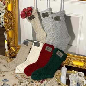 Personalized Birth Flower Christmas Stockings, Leather Patch Name ...