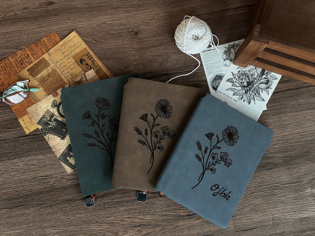 Personalized Birth Flower Journal, Custom Name Leather Journal ...