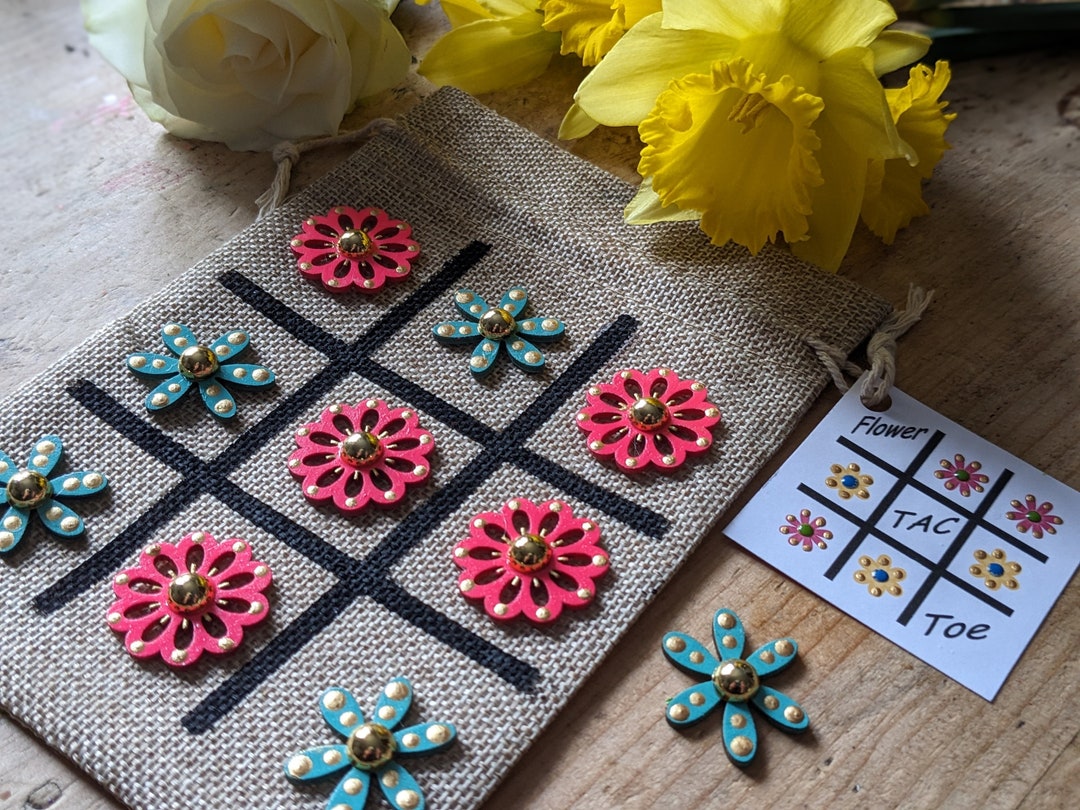 Flower Tac Toe Travel Game With Tic Tack Toe Grid Cloth Bag Original ...