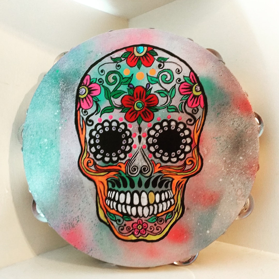 Sugar Skull With Gold Tooth Beautiful Gypsy Tambourine Handpainted No ...