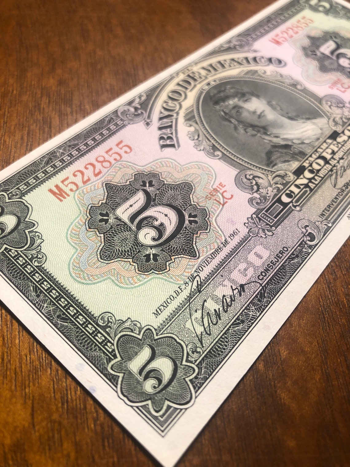 mexico-1961-5-pesos-serie-lc-unc-authentic-paper-bill-etsy