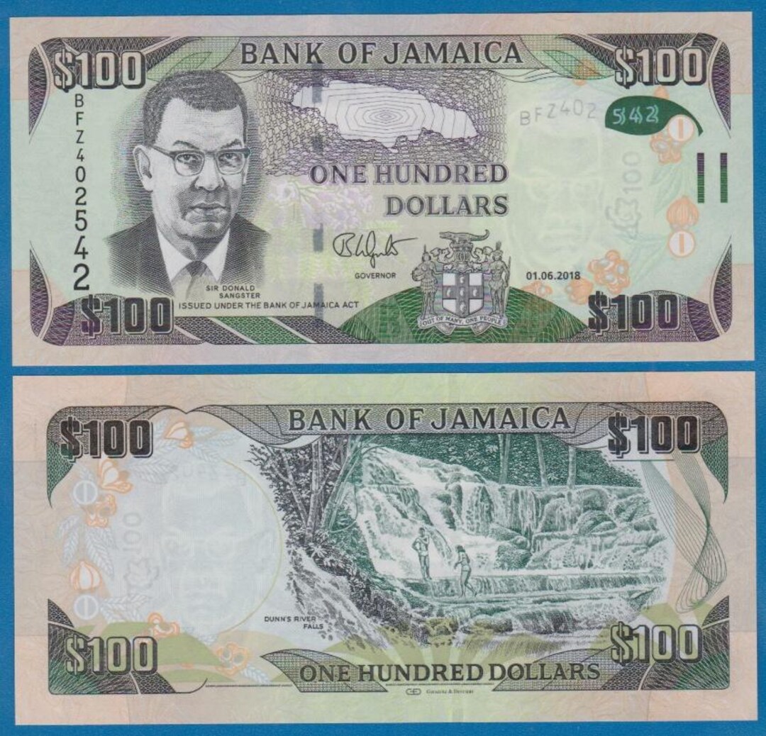 Jamaica 100 Dollars 2018 Sir Donald Sangster Dunns River Falls ...