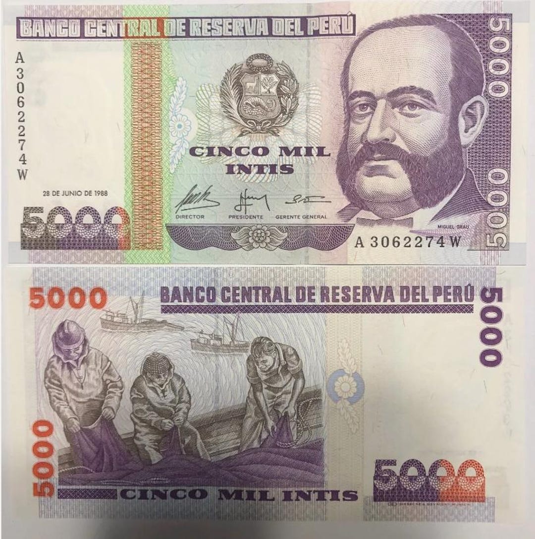 Peru 5,000 Inits 1988 Miguel Grau Uncirculated Authentic Real Legal ...