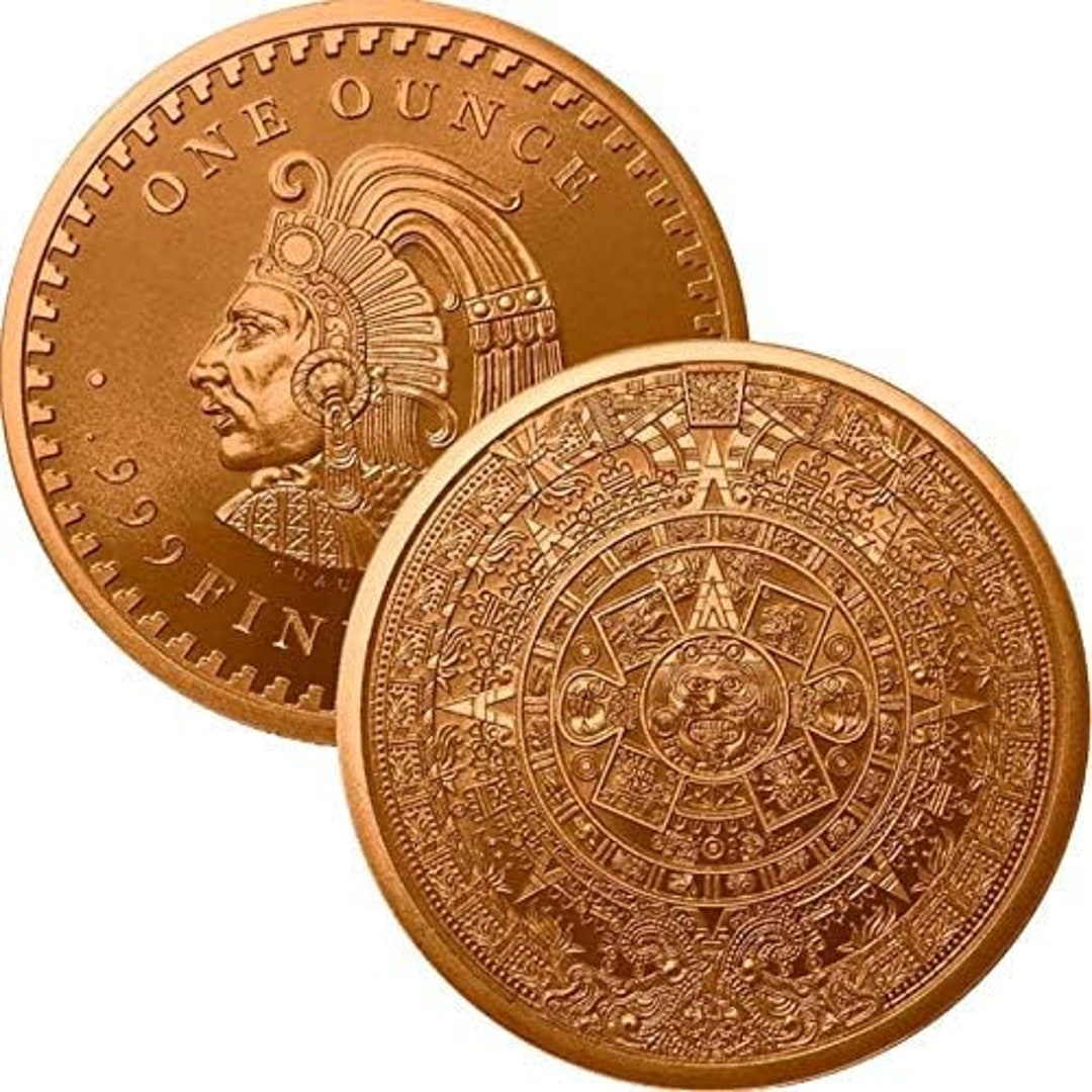 1 Oz Aztec Calendar Mexico Cuauhtémoc Copper 39mm Round Pure CU .999 ...