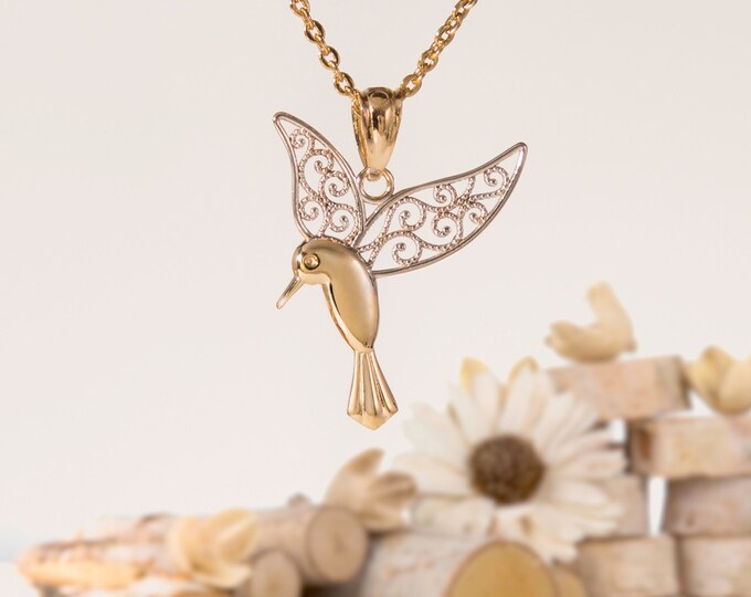 14k Solid Gold Hummingbird Pendant Made of 14k Solid Yellow - Etsy