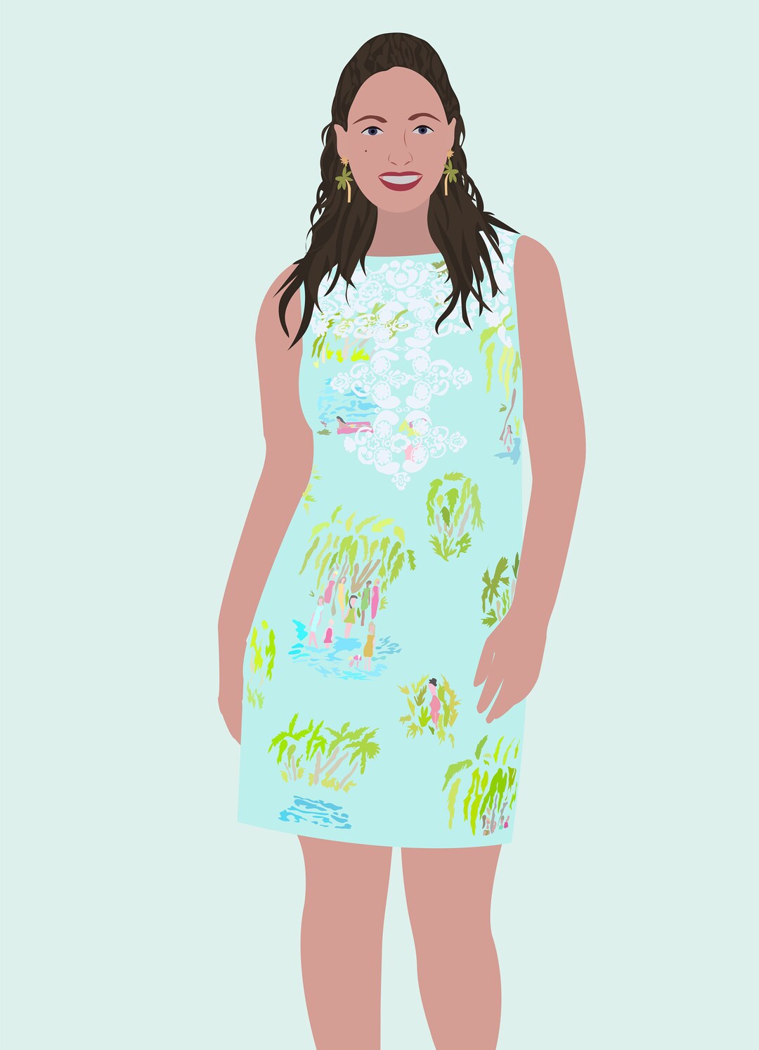 Custom Illustrated Portrait Solid Background - Etsy