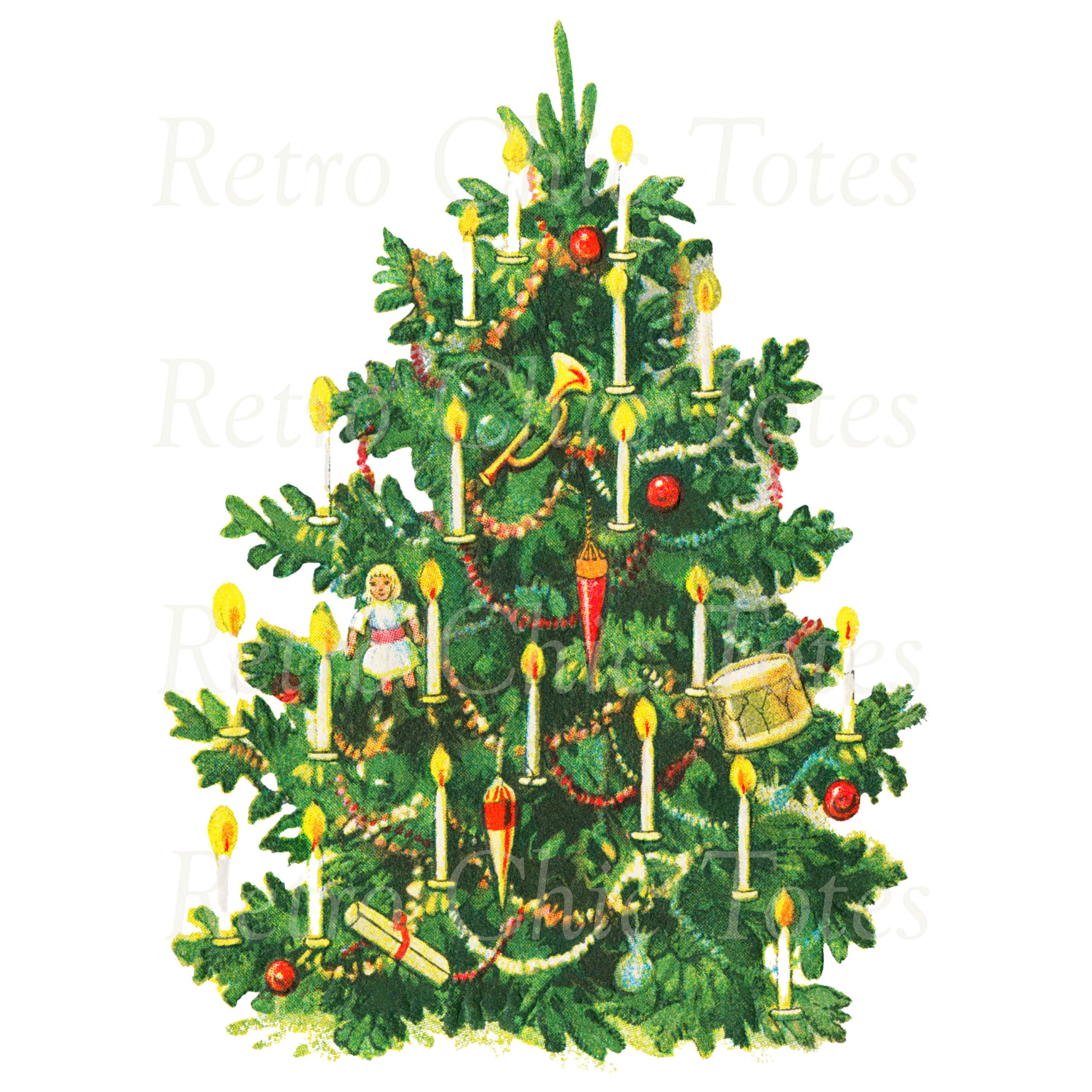 Vintage Christmas Tree Illustration With Candles, 1921 Holiday Art ...