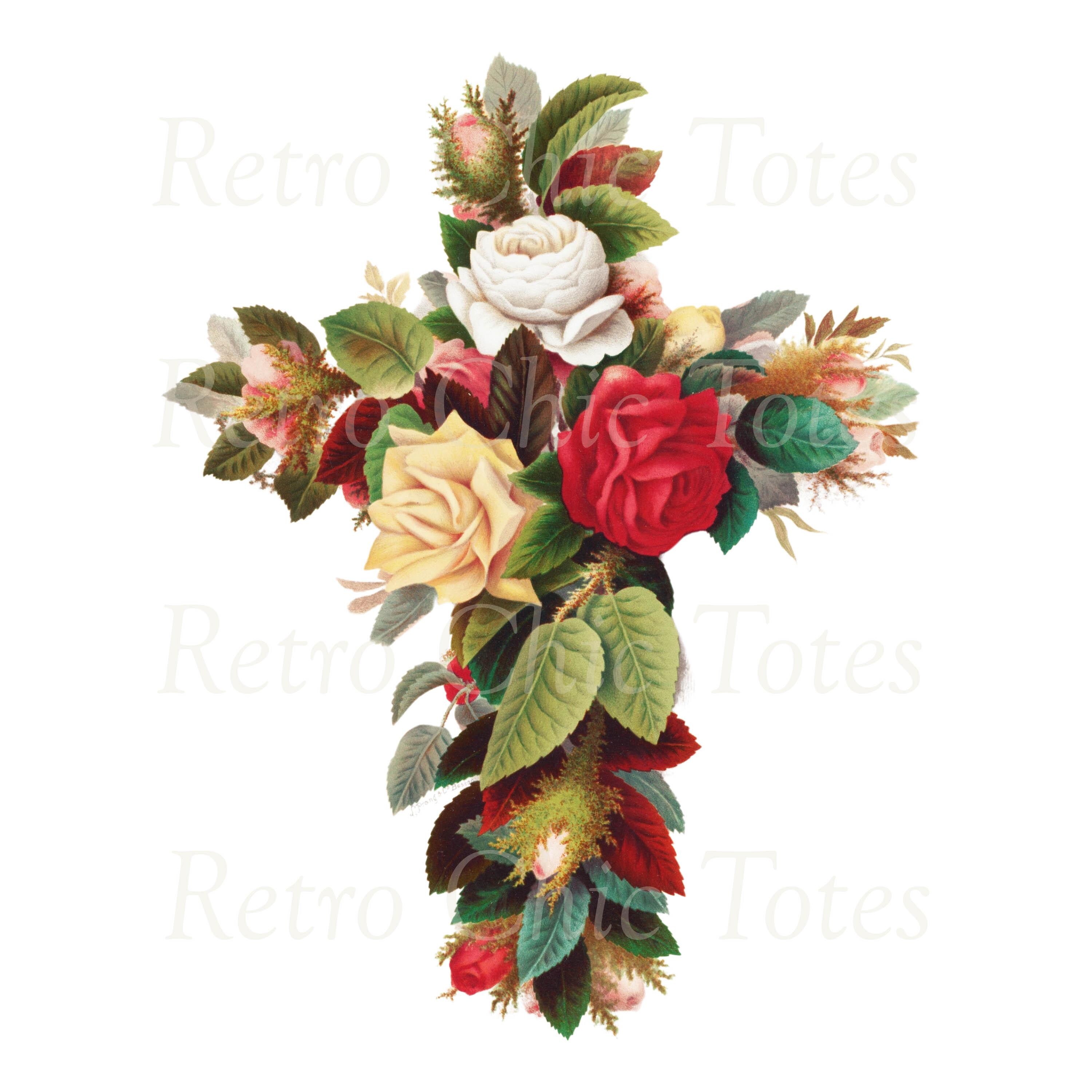 Victorian Floral Cross Illustration | Vintage Rose Art | 1800s ...