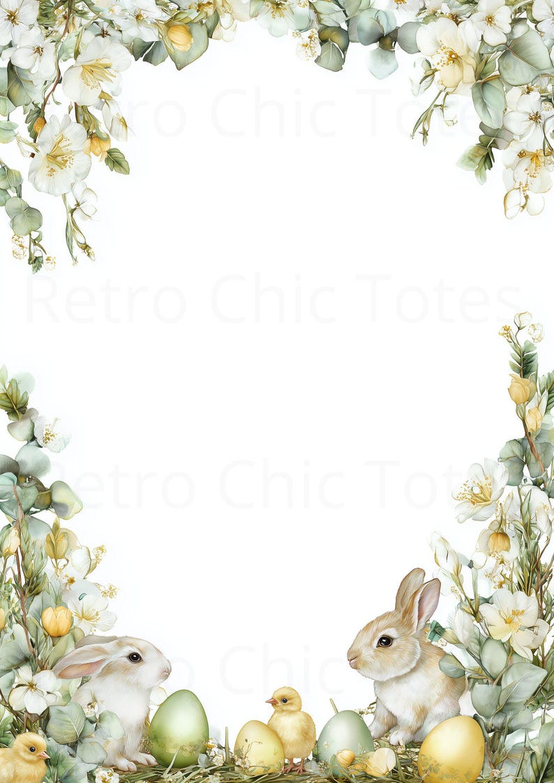 Easter A4 Printable Writing Paper PDF Watercolor Bunny Chick Floral ...