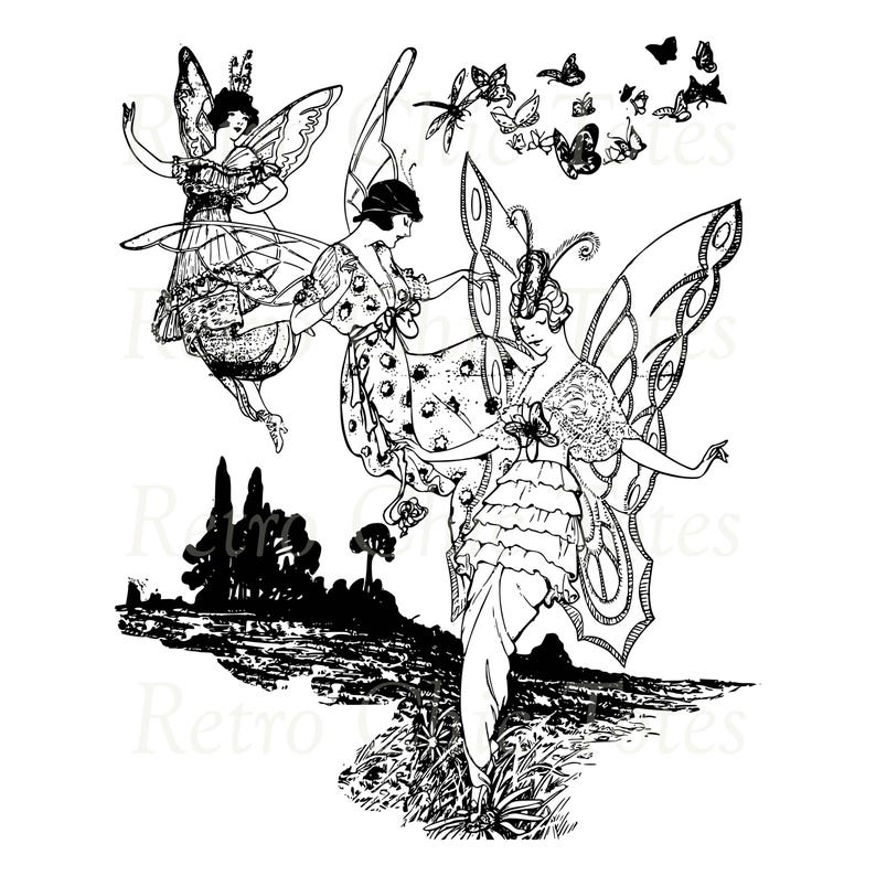 Vintage Fairy Dance Illustration - Enchanted Garden Scene With ...