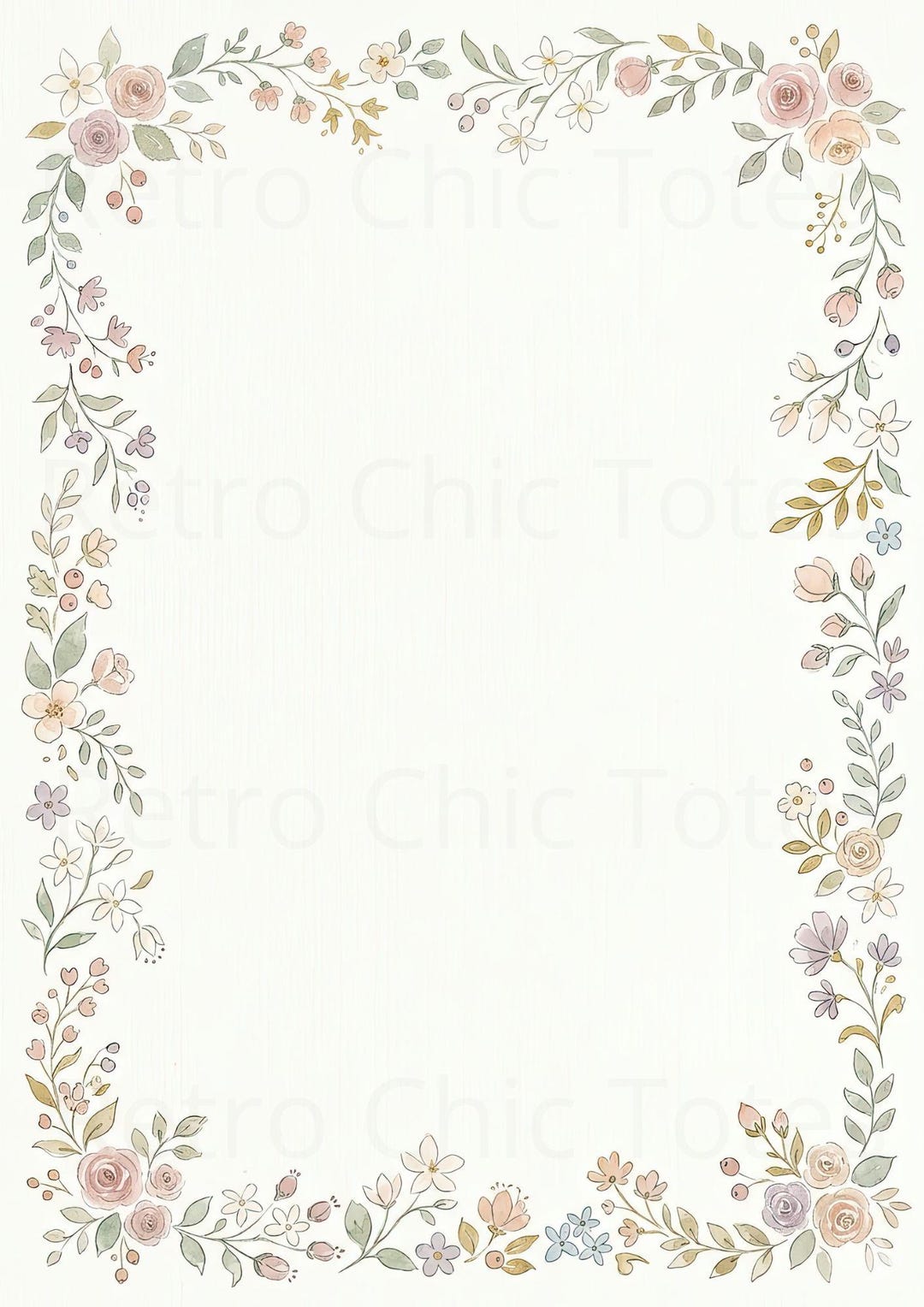 Floral Border A4 Printable PDF, Vintage Flower Writing Paper ...