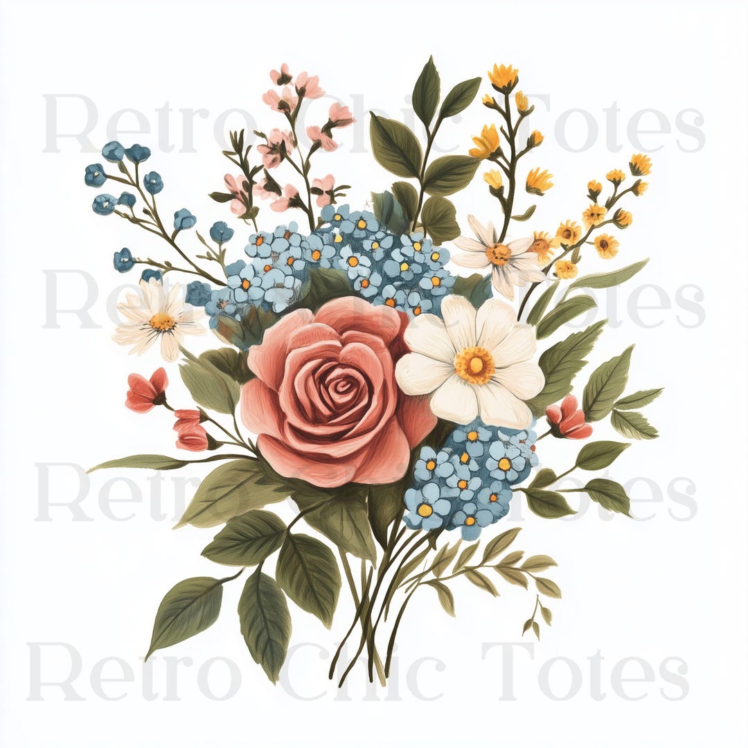Vintage Floral Bouquet PNG Clipart With Roses and Wildflowers, Retro ...