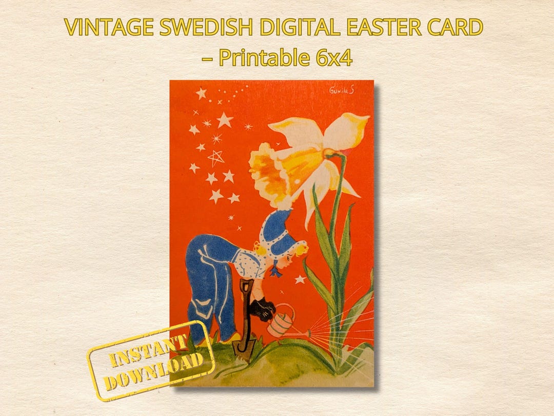 Vintage Digital Easter Postcard, Scandinavian Easter Art, Printable ...