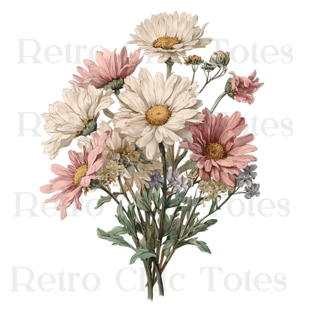 Vintage Daisy Bouquet PNG | Edwardian Floral Clipart for Sublimation ...