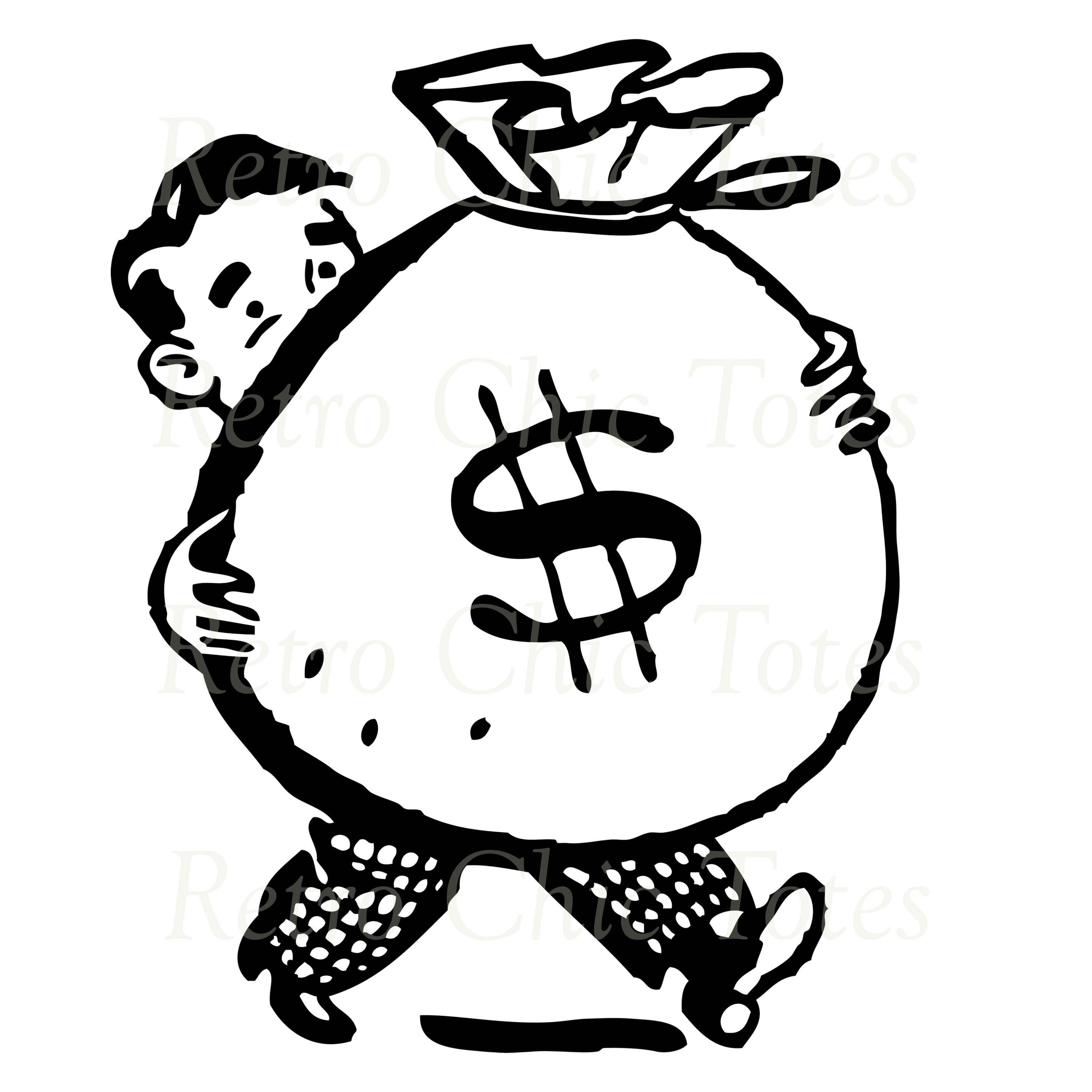 Retro Cartoon Man Carrying Money Bag Illustration - Vintage Clipart for ...