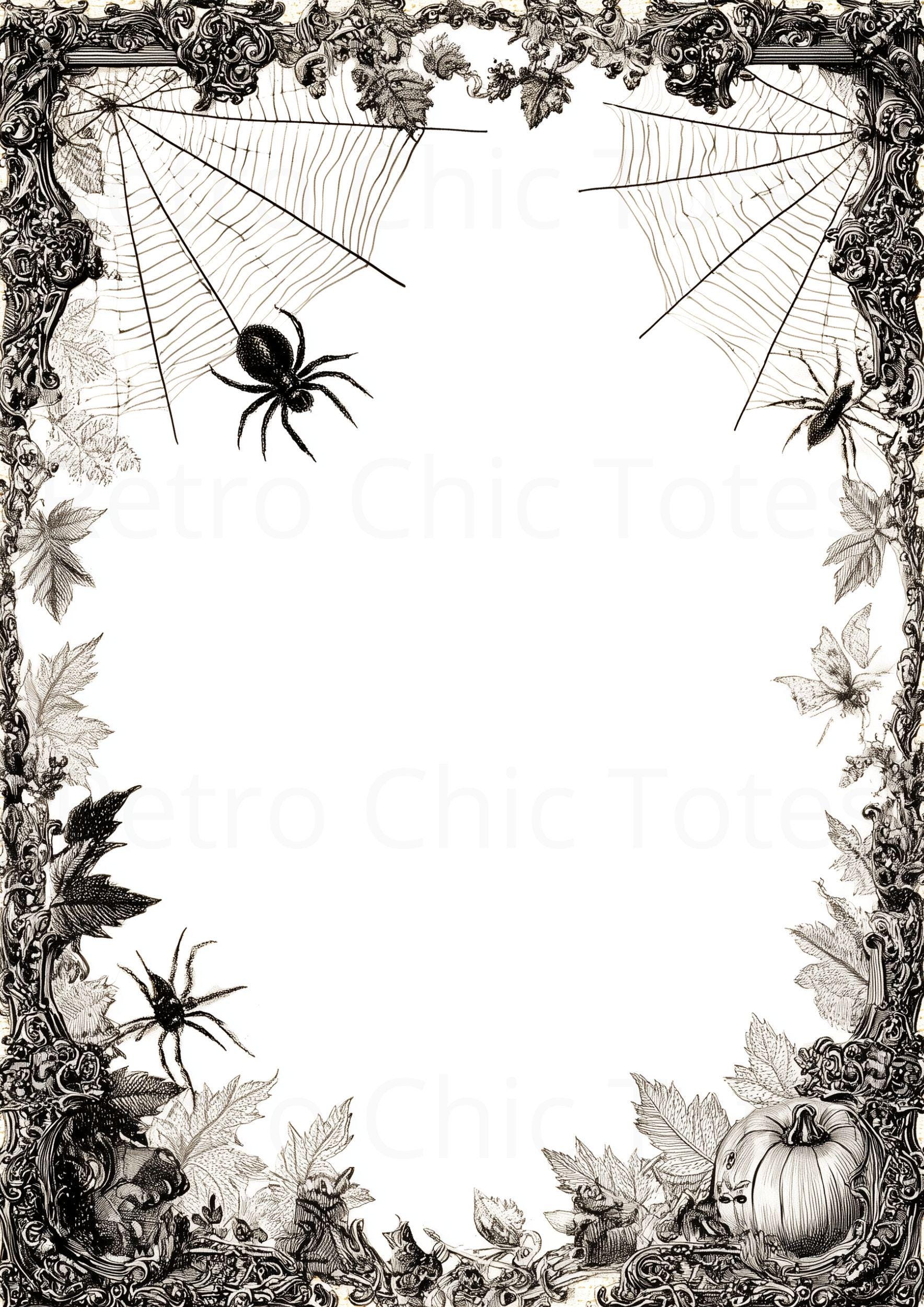 Gothic Spider Web Halloween A4 Printable | Vintage Frame Stationery ...