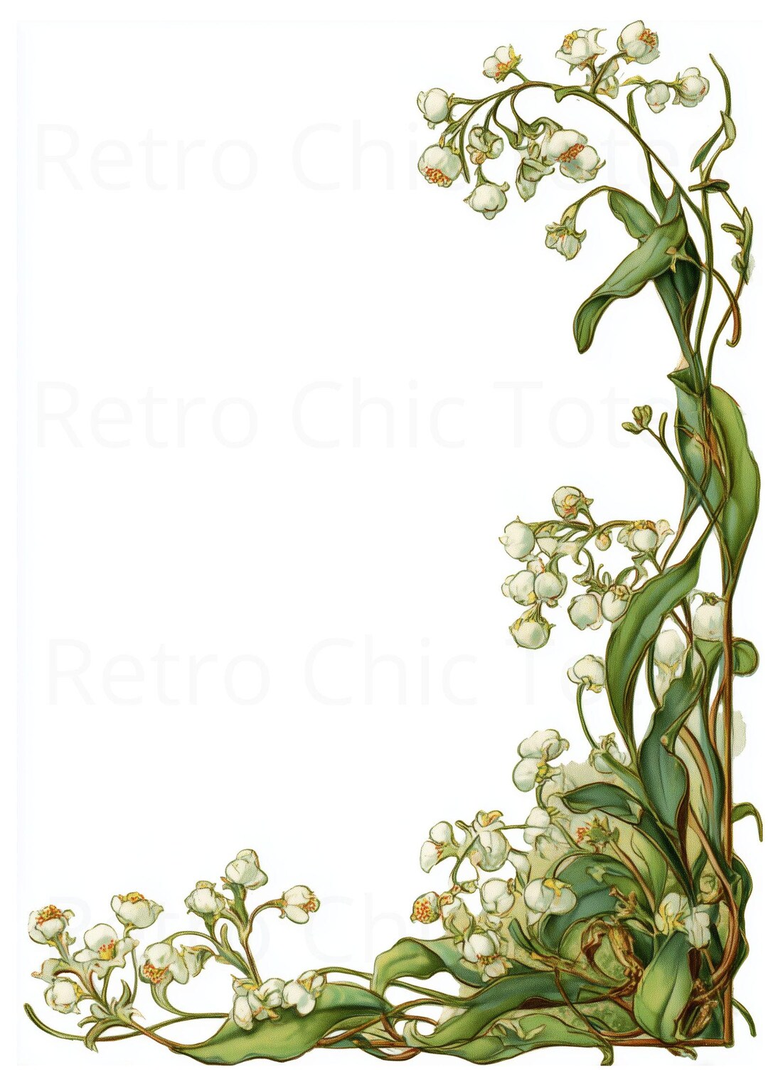 A4 Lily of the Valley Printable Stationery, Art Nouveau Floral Writing ...