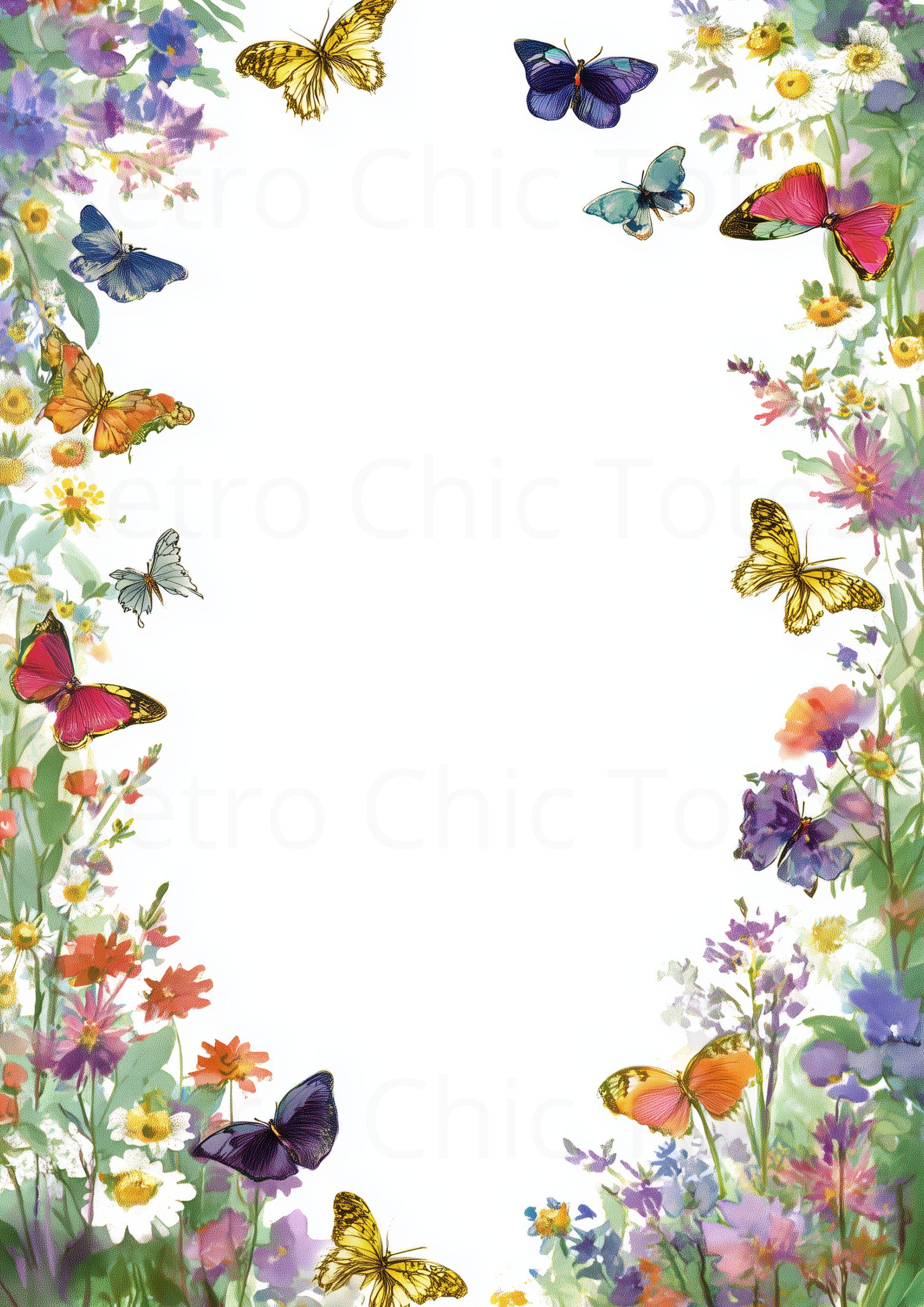 A4 Floral Butterfly Border Printable | Colorful Garden Stationery PDF ...