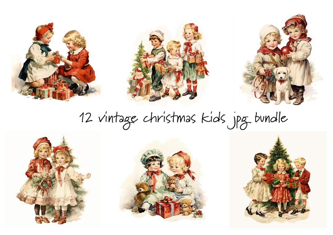 12 Vintage Christmas Kids Clipart Bundle Vintage Christmas - Etsy