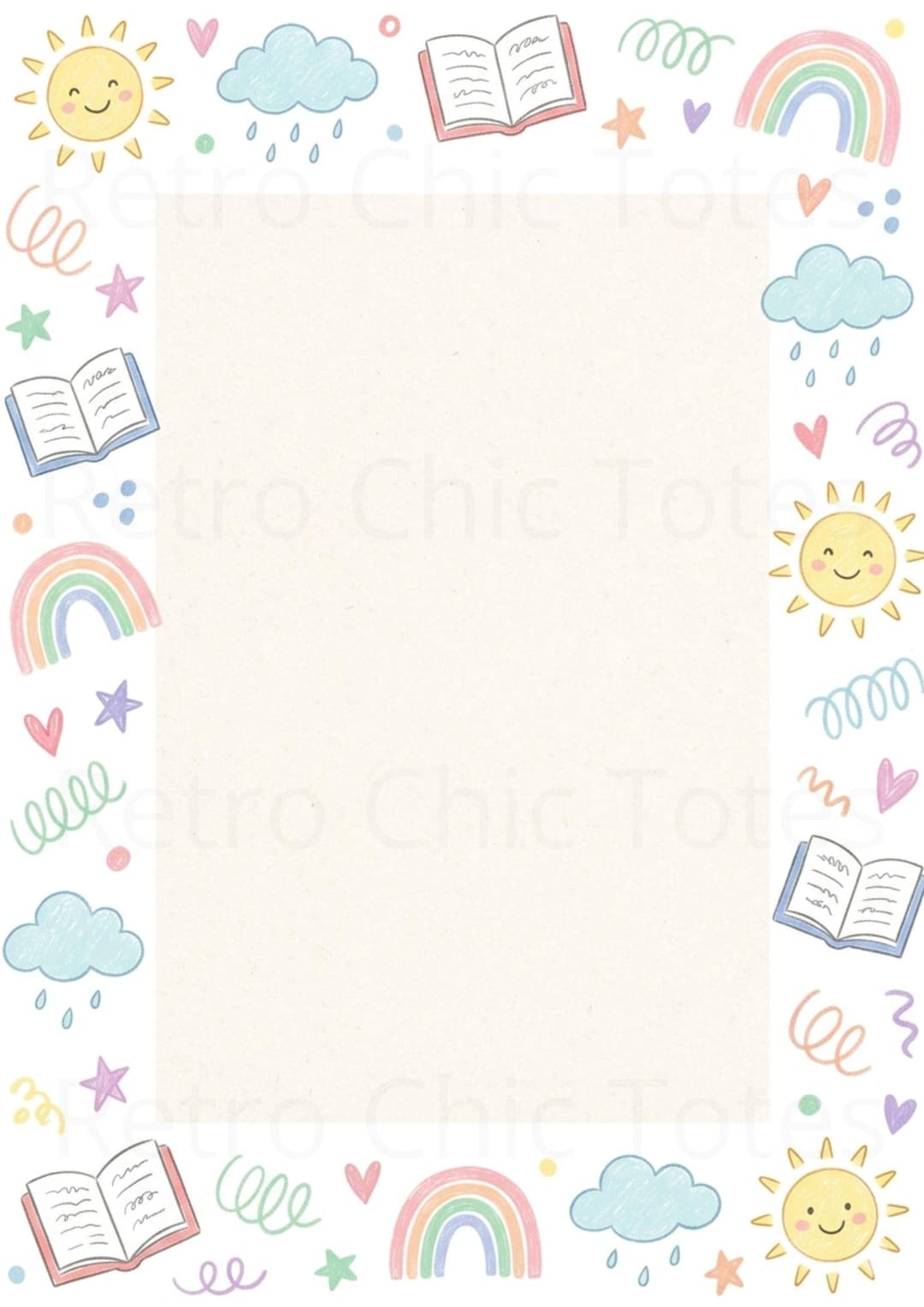 Cute School Border A4 Printable, Rainbow Sun Cloud Frame, Kids Writing ...