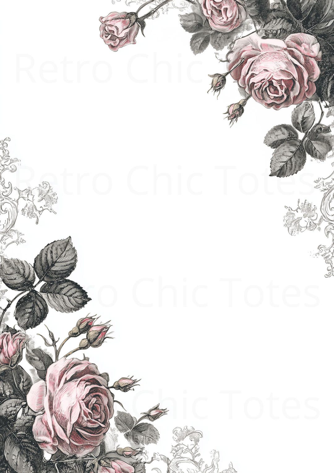 Vintage Rose Printable Paper A4, Floral Letterhead PDF, Elegant Pink ...