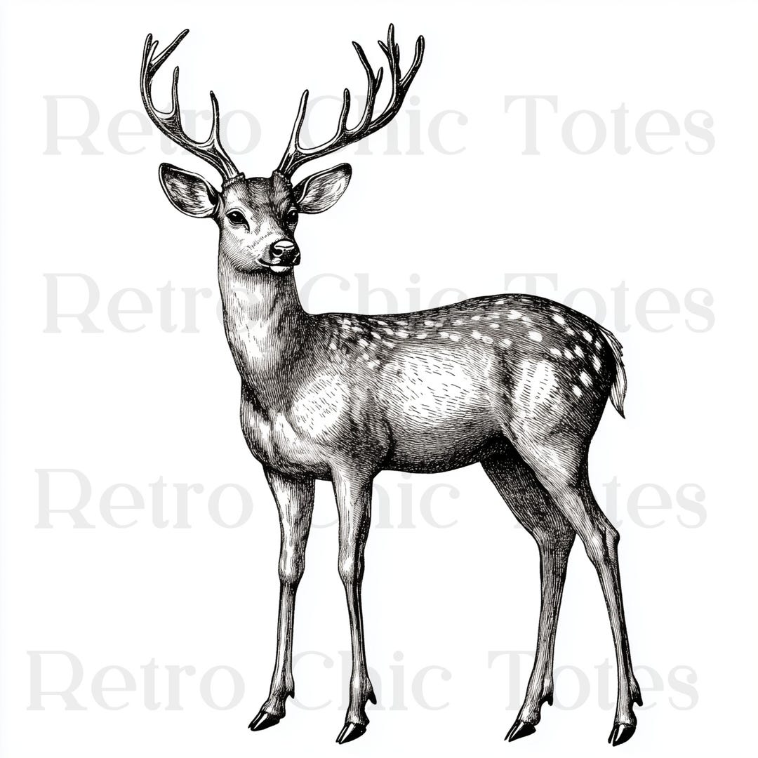 Vintage Deer Illustration PNG, Hand Drawn Stag Clipart, Wildlife Line ...