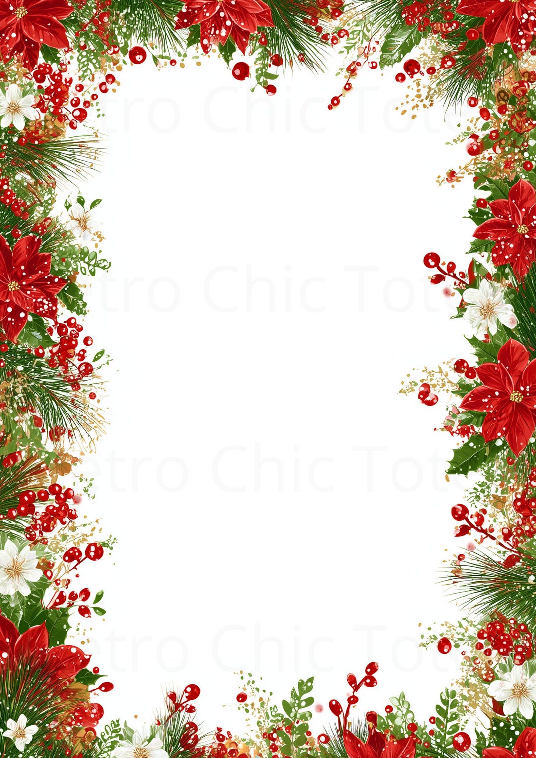 A4 Christmas Floral Letterhead PDF | Printable Poinsettia Stationery ...