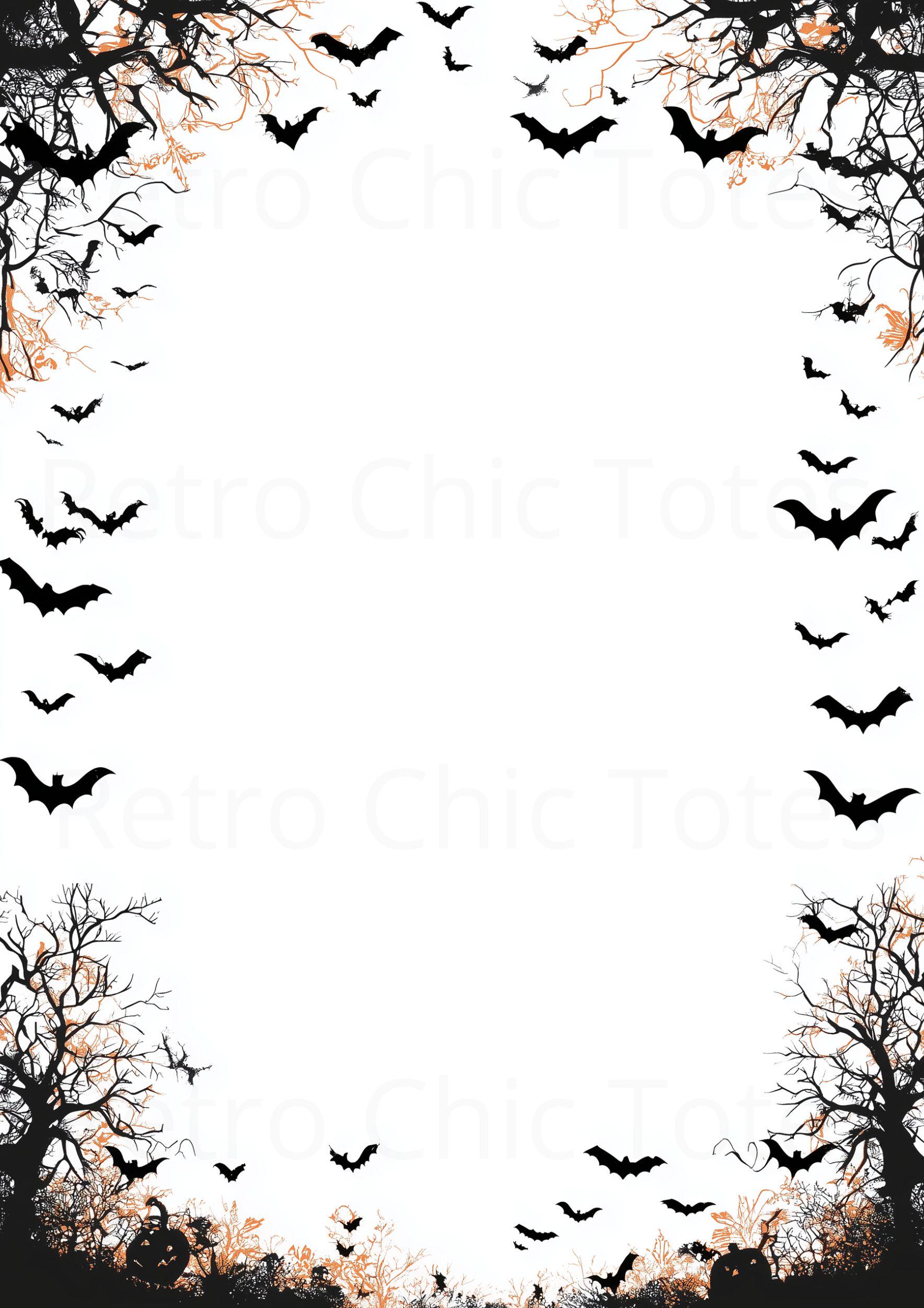 A4 Halloween Bat Letterhead | Printable Spooky Border Page PDF | Flying ...