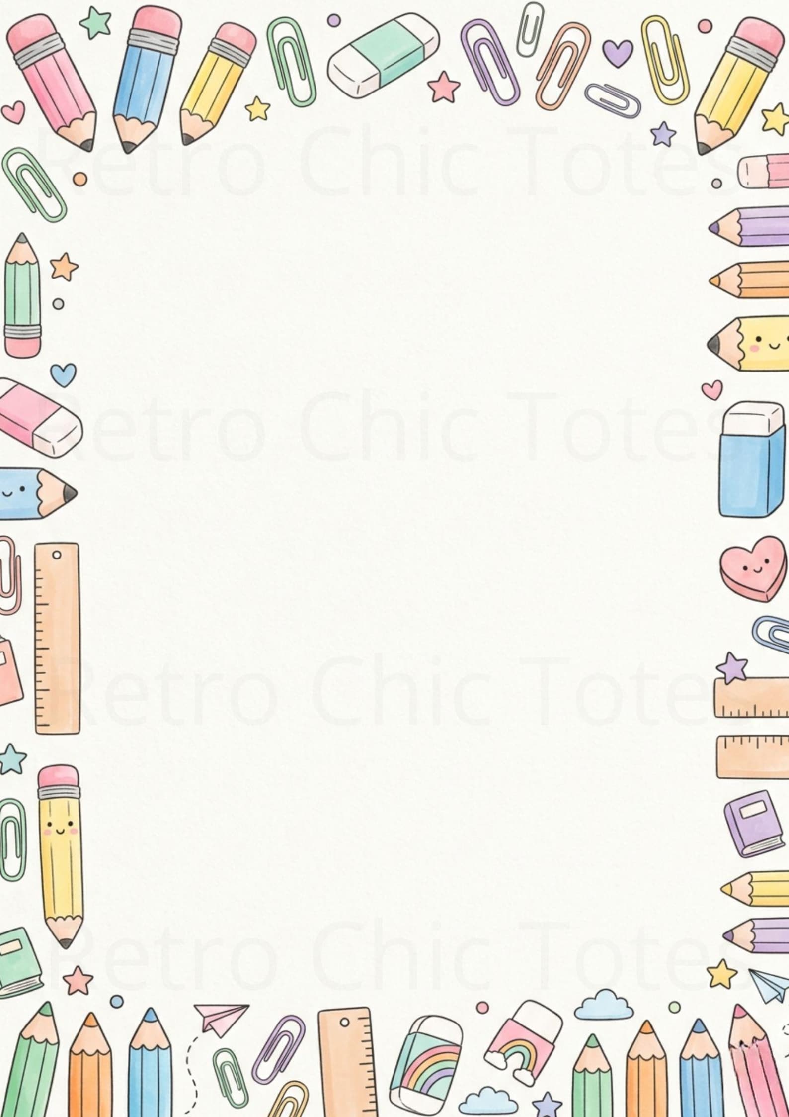 School Supplies Border A4 Printable, Cute Pencil Eraser Frame, Kids ...