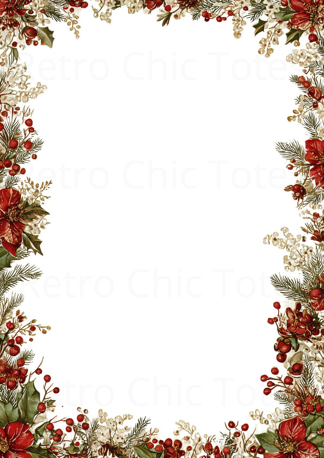 Christmas Letterhead A4 | Printable Vintage Red Floral Border PDF ...