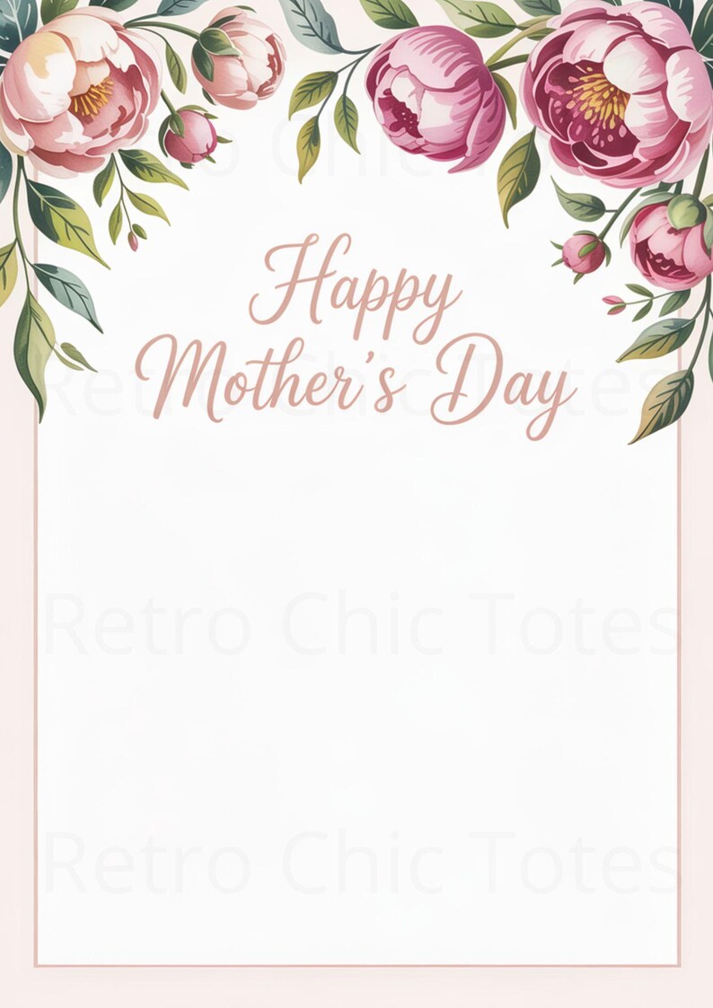 Happy Mothers Day Printable A4 PDF Floral Peony Card Template Pink ...